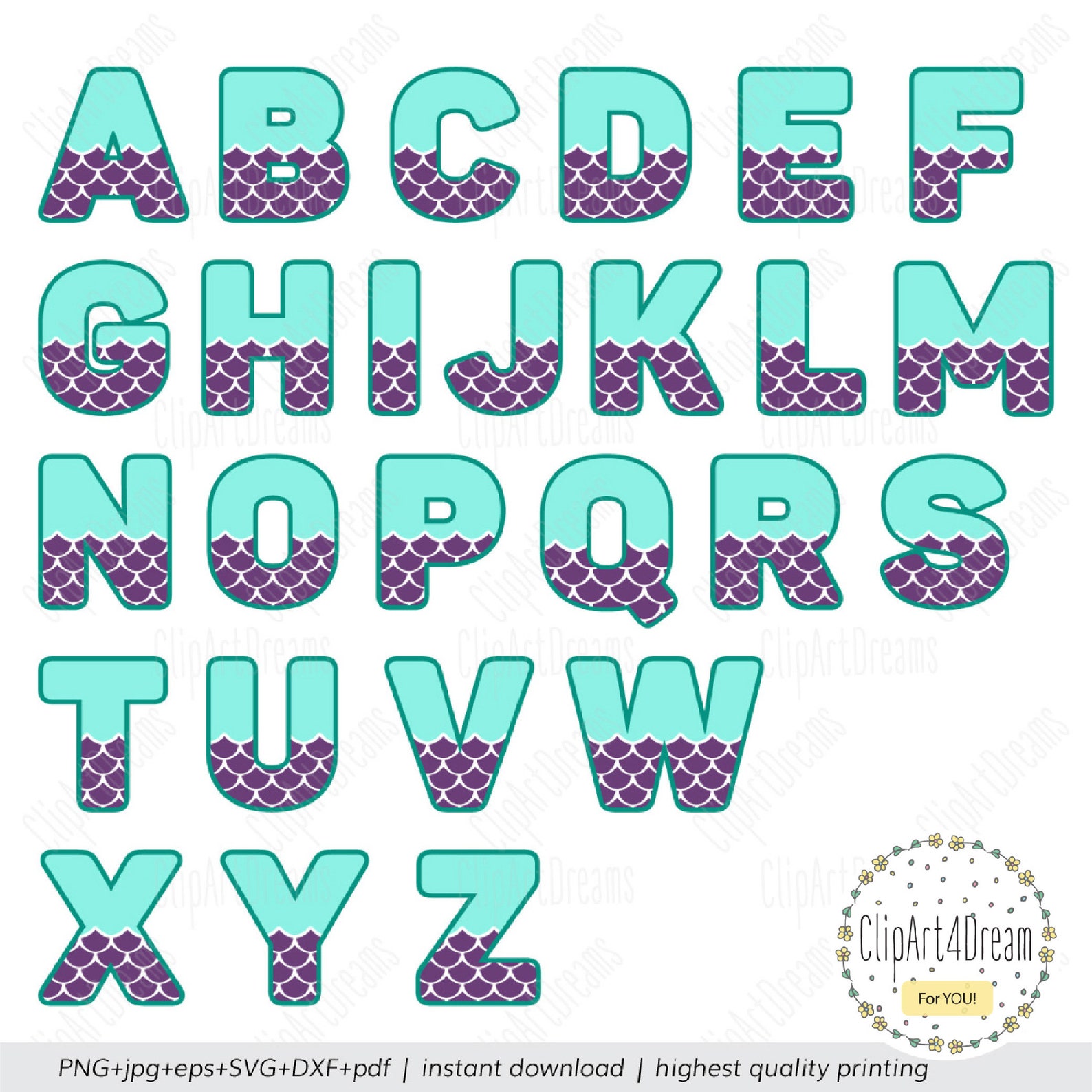 Mermaid Alphabet SVG Outline Letters Mermaid PNG Font Digital Clipart ...