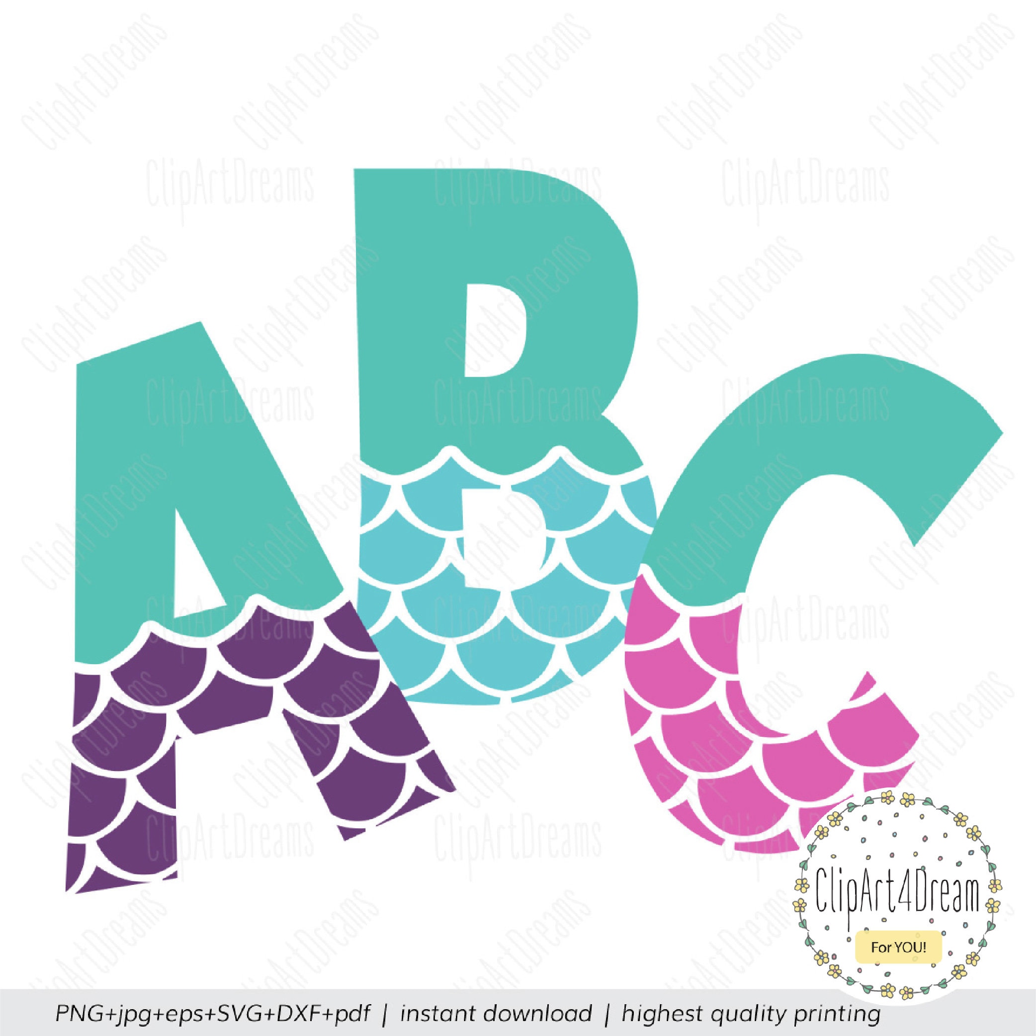 Alfabeto de sirena, patrón de sirena SVG Alfabeto Fuente clipart ...