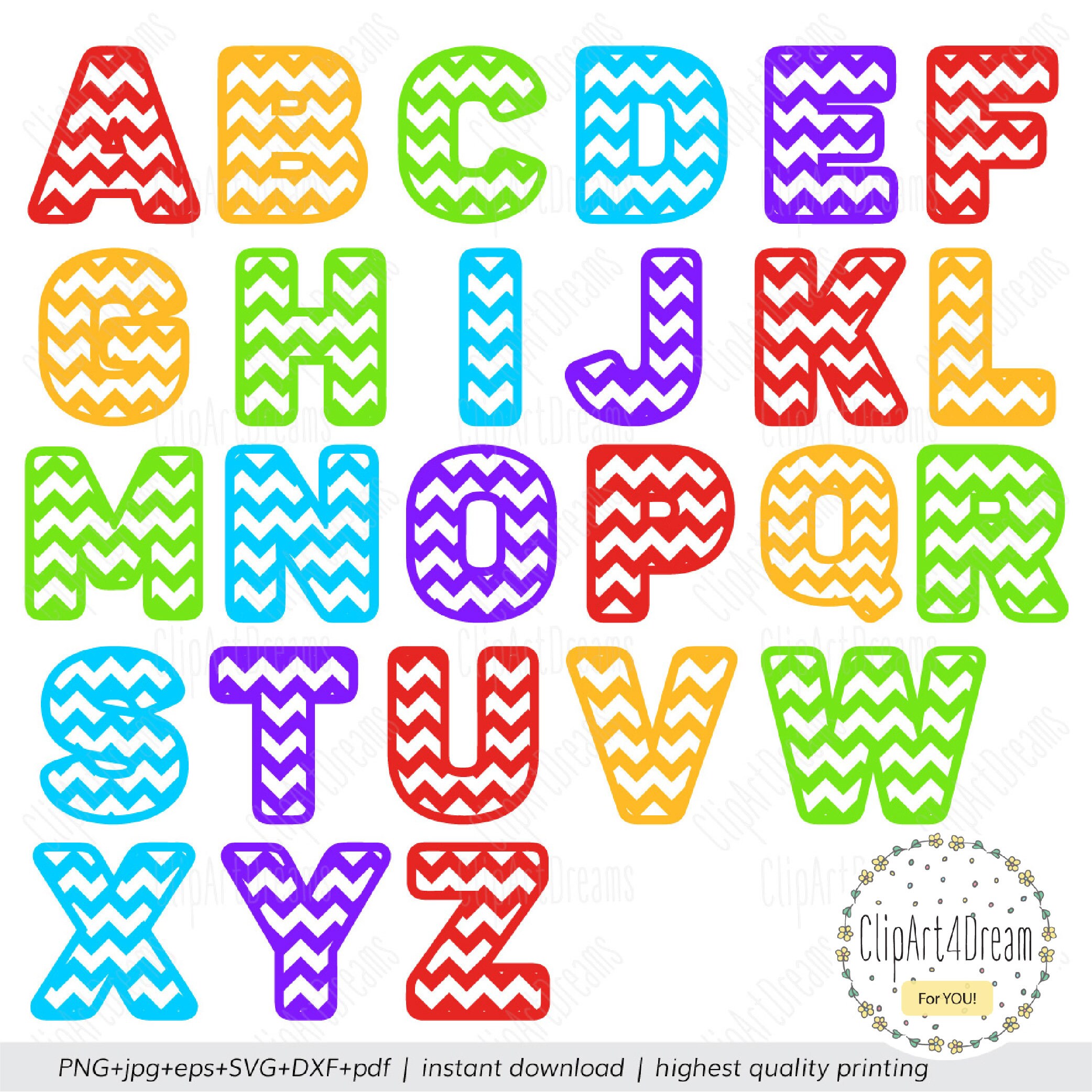 Chevron Alphabet SVG, Chevron Zebra Letters Svg Files Clipart Digital ...