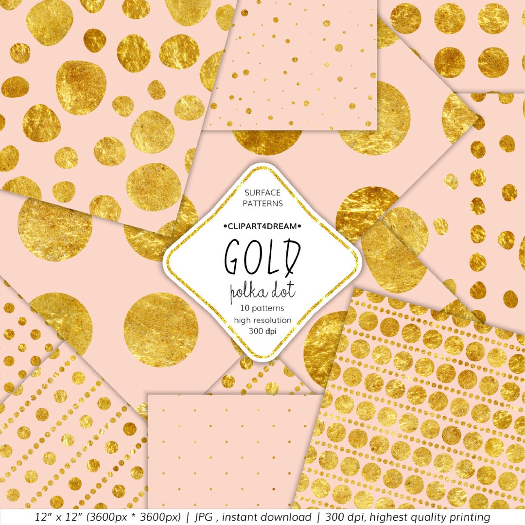 Blush and Gold Paper Pack Gold Foil Blush Polka Dot Seamless Pattern ...