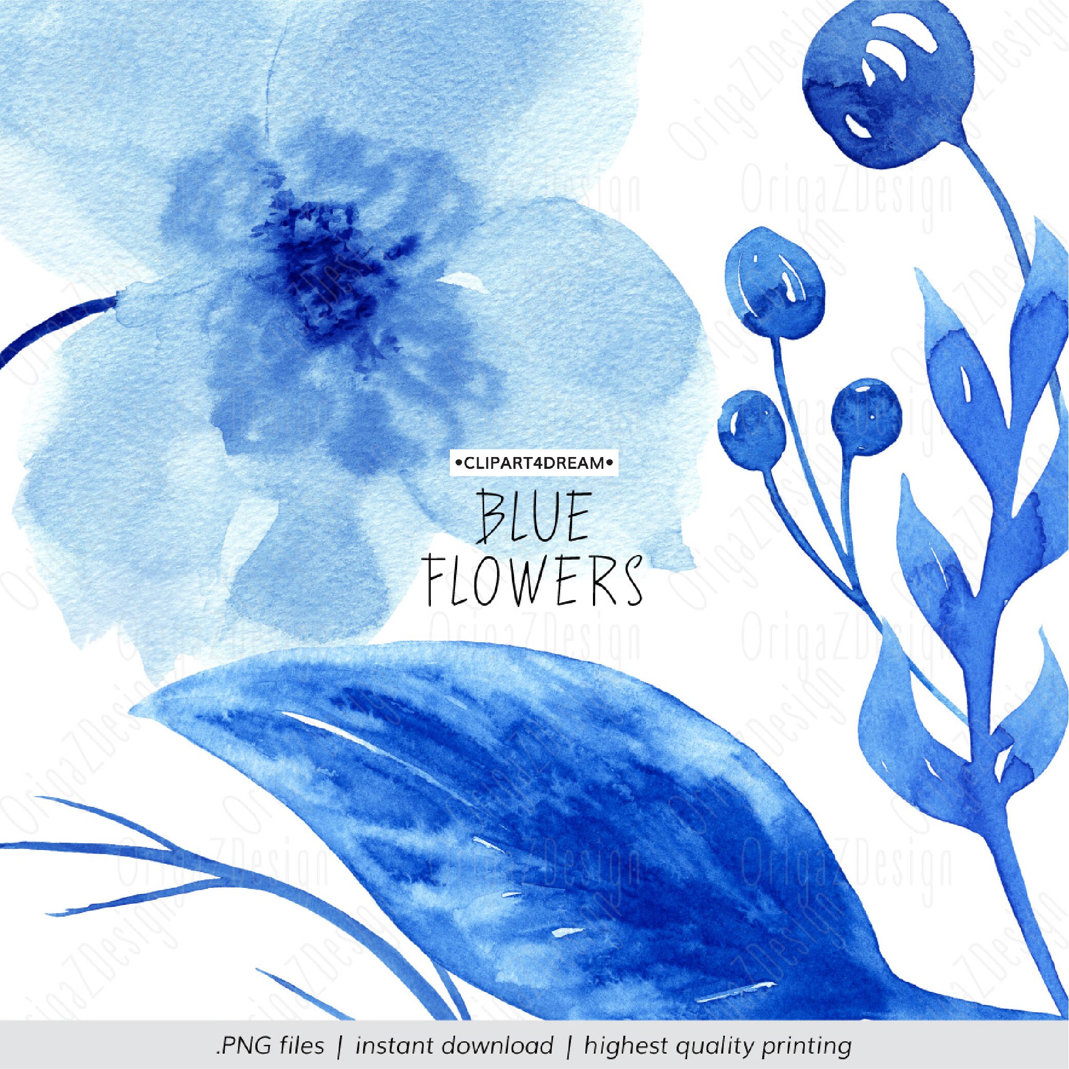 Blue Flower Clipart Watercolor Winter New Year Christmas Flower Clipart ...