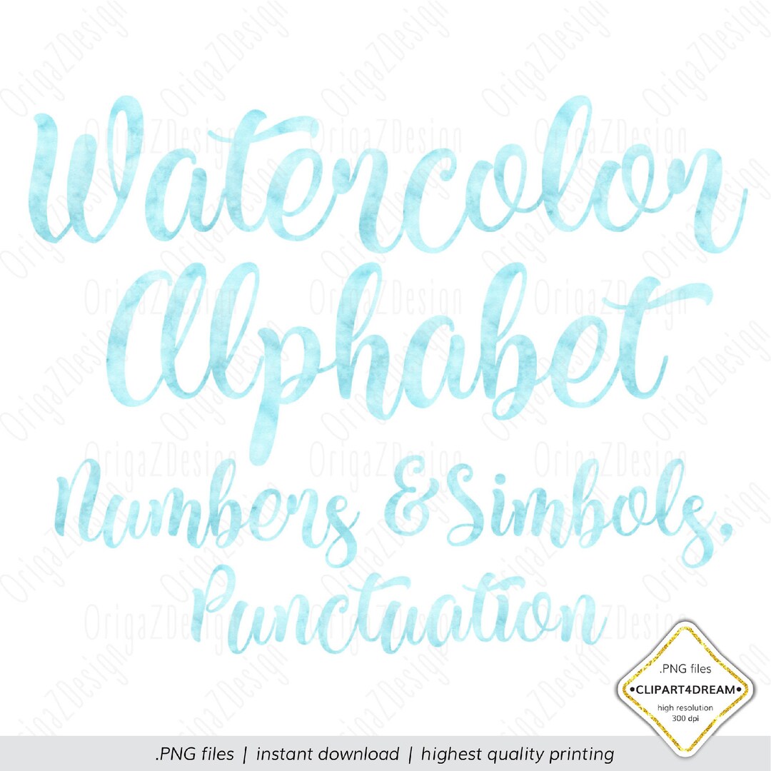 Alphabet Watercolor, Letters and Numbers Blue Watercolor Alphabet ...