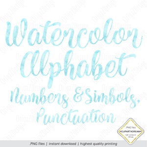 Alphabet Watercolor, Letters and Numbers Blue Watercolor Alphabet ...