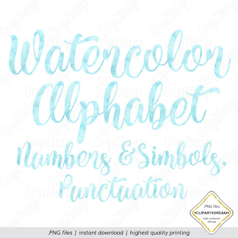 Alphabet Watercolor, Letters and Numbers Blue Watercolor Alphabet ...