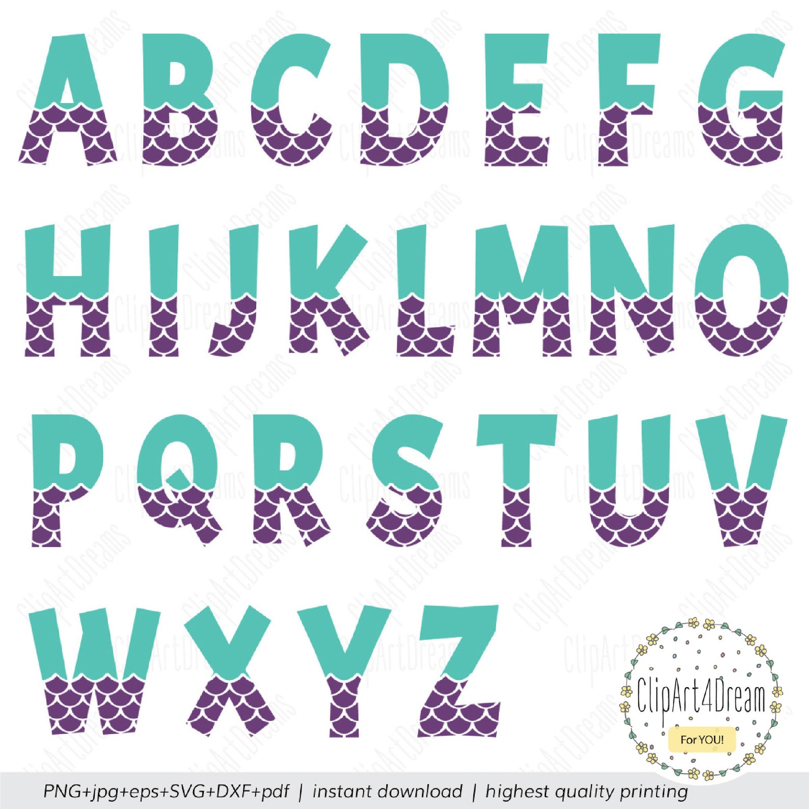 Mermaid Alphabet, Mermaid Pattern SVG Alphabet Font Clipart Svg Files ...