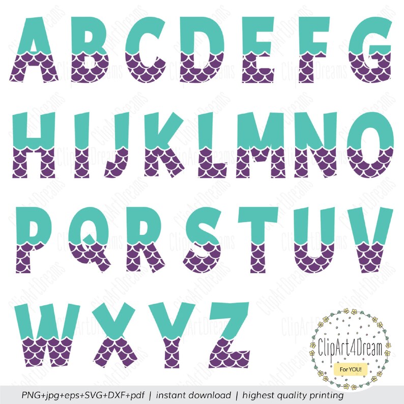 Mermaid Alphabet, Mermaid Pattern SVG Alphabet Font Clipart Svg Files ...