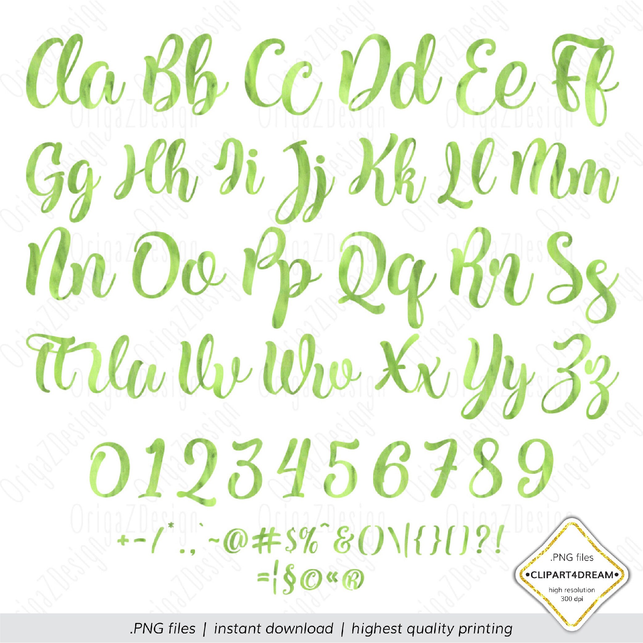 Watercolor Letters, Watercolor Numbers, Green Alphabet Watercolor ...