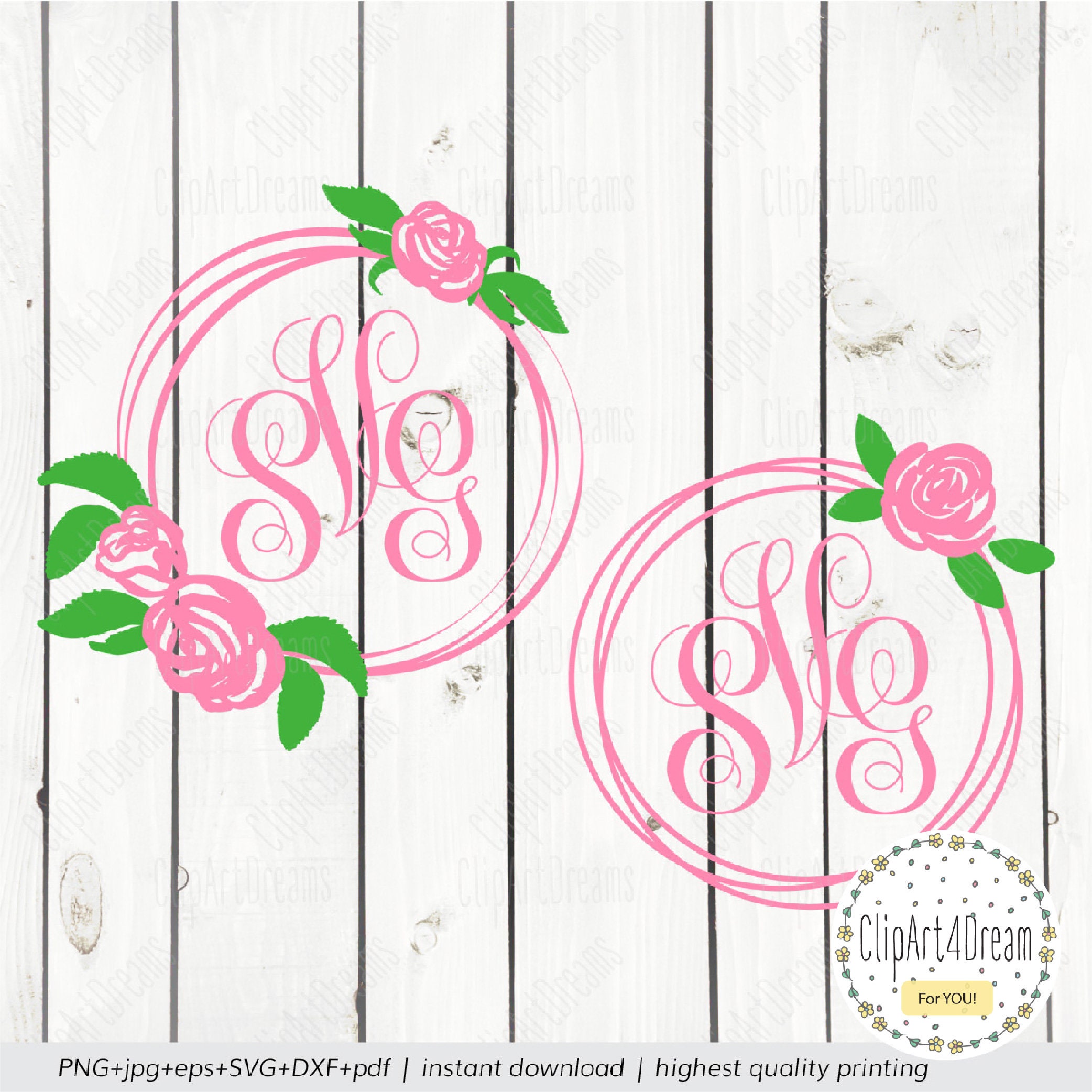 Baby Girl Floral Wreath Monogram SVG Flower Frame Circle Rose Monogram ...