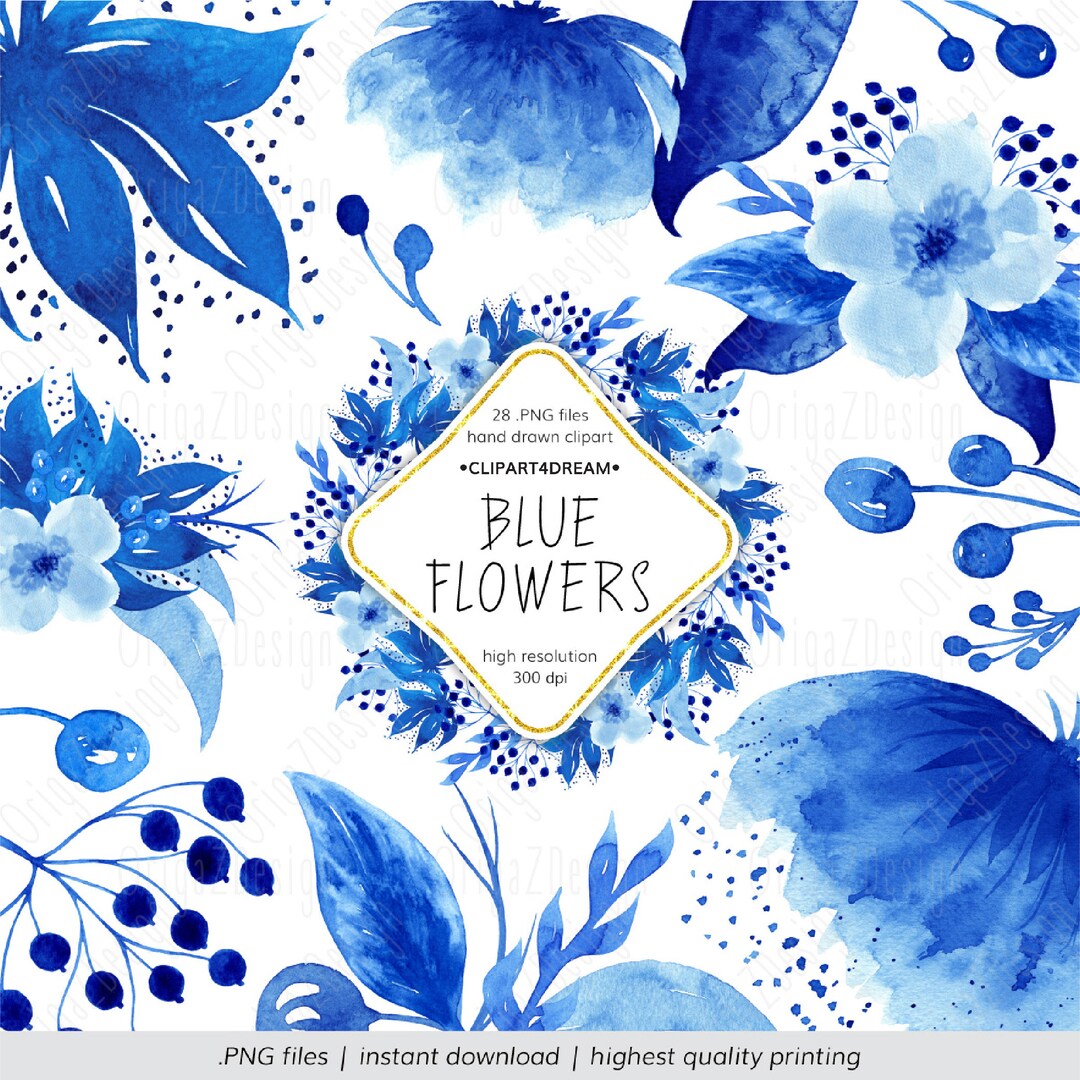 Blue Flower Clipart Watercolor Winter New Year Christmas Flower Clipart ...