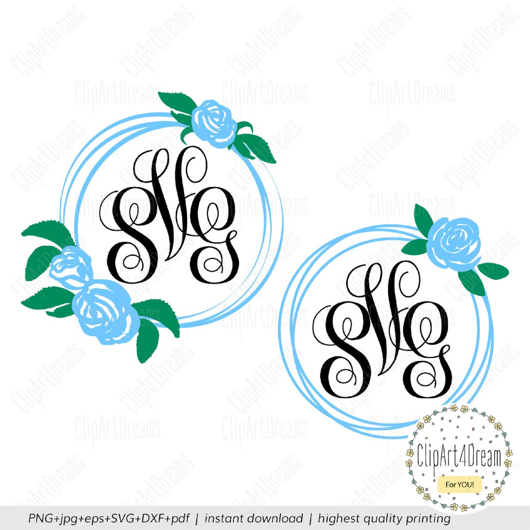 Baby Boy Floral Wreath Monogram SVG Flower Frame Circle Blue Rose ...