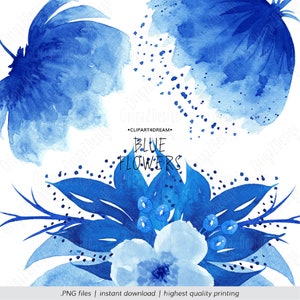 Blue Flower Clipart Watercolor Winter New Year Christmas Flower Clipart ...