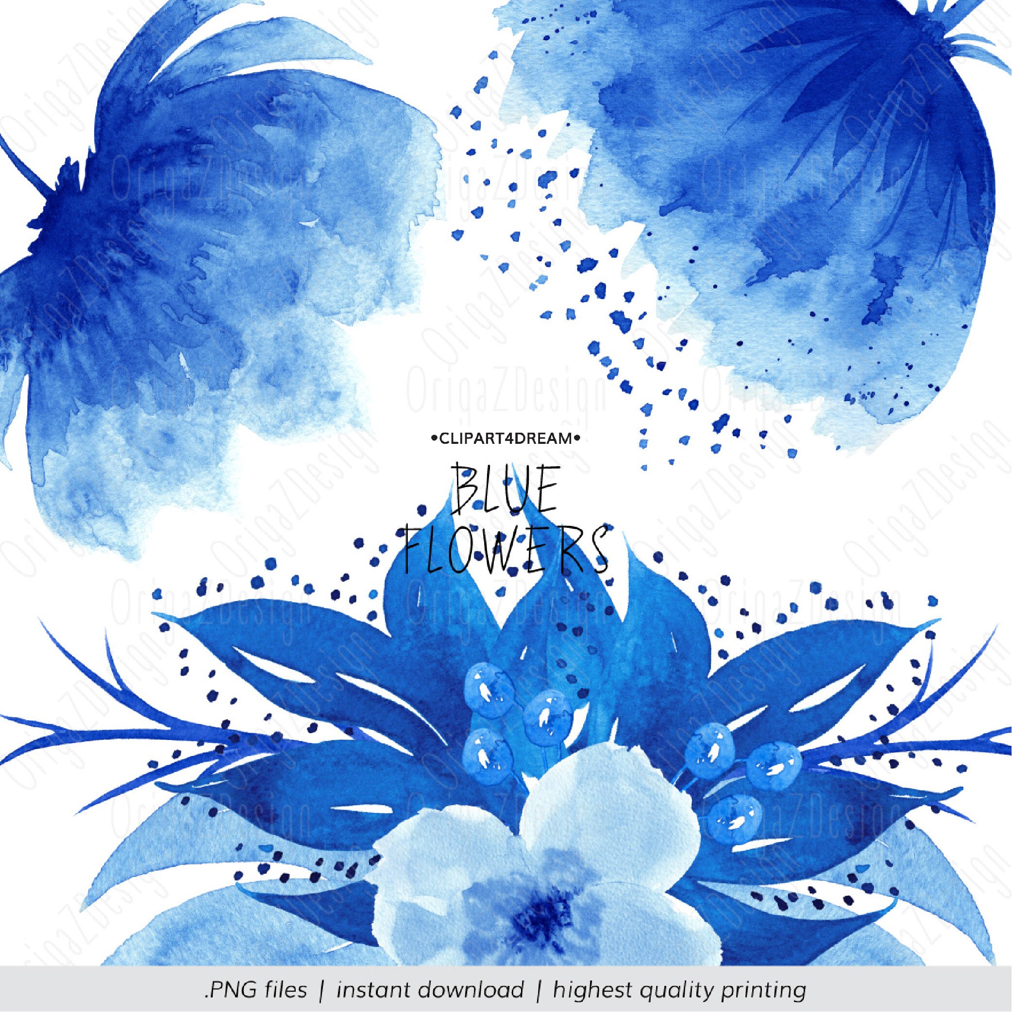 Blue Flower Clipart Watercolor Winter New Year Christmas Flower Clipart ...