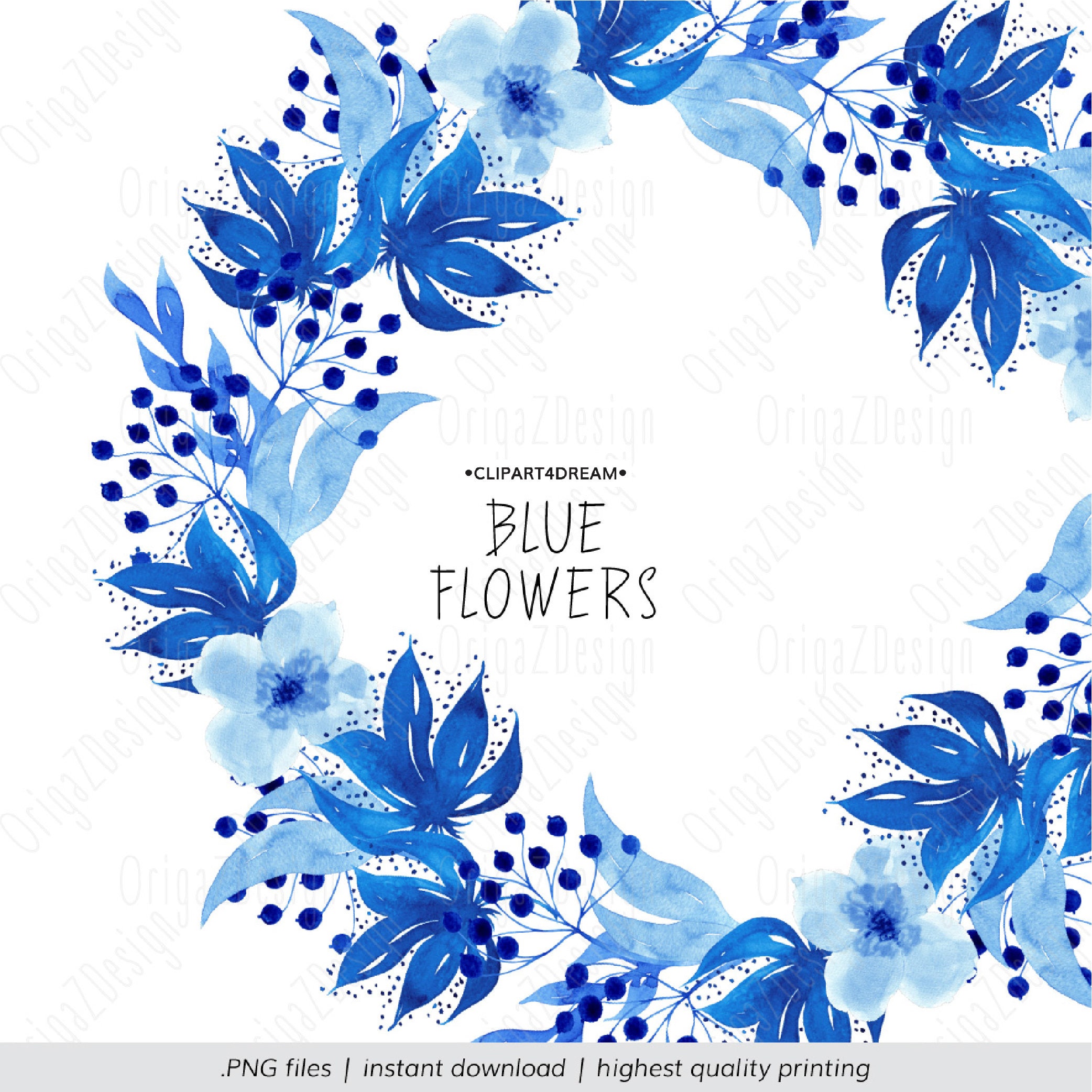 Blue Flower Clipart Watercolor Winter New Year Christmas Flower Clipart ...