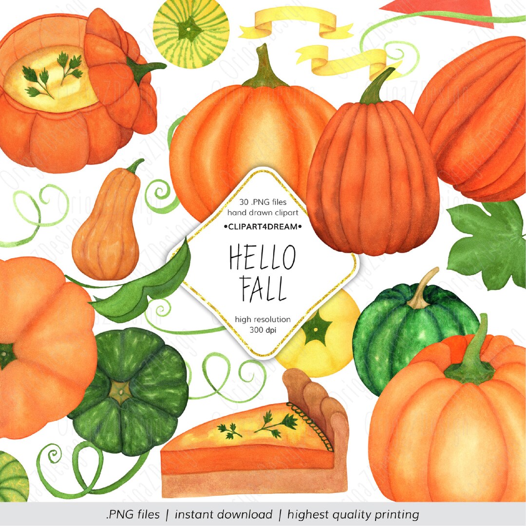 Fall Clipart, Thanksgiving Pumpkins Cozy Autumn Seasonal Farmhouse ...