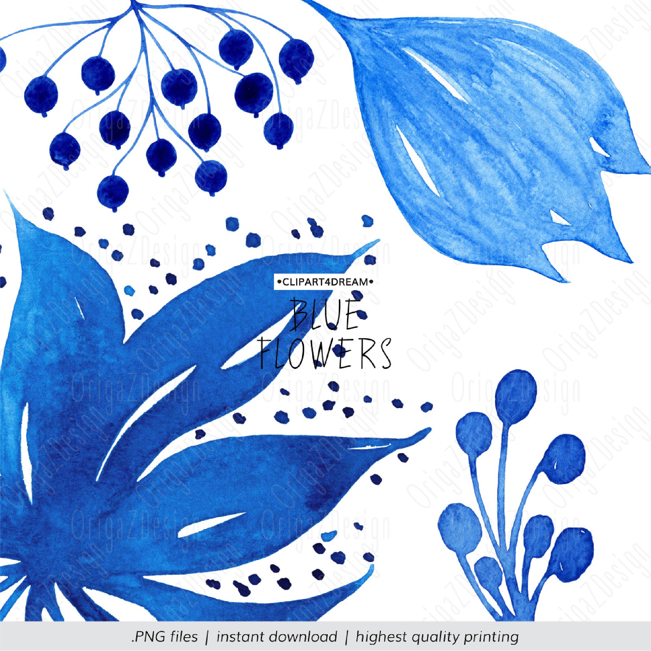Blue Flower Clipart Watercolor Winter New Year Christmas Flower Clipart ...