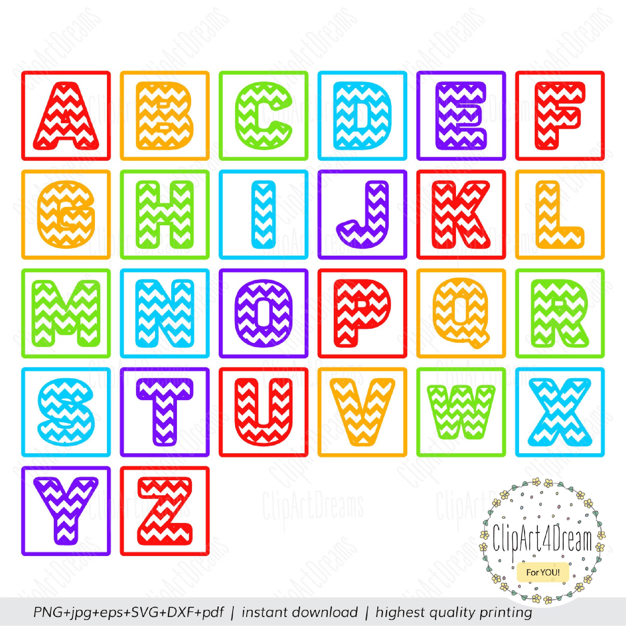 Chevron Alphabet SVG, Block Chevron Zebra Letters Svg Files Clipart ...