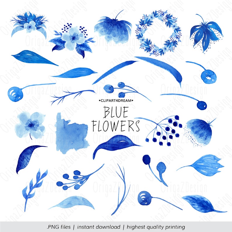 Blue Flower Clipart Watercolor Winter New Year Christmas Flower Clipart ...