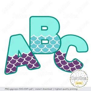 Mermaid Alphabet SVG Outline Letters Mermaid PNG Font Digital Clipart ...