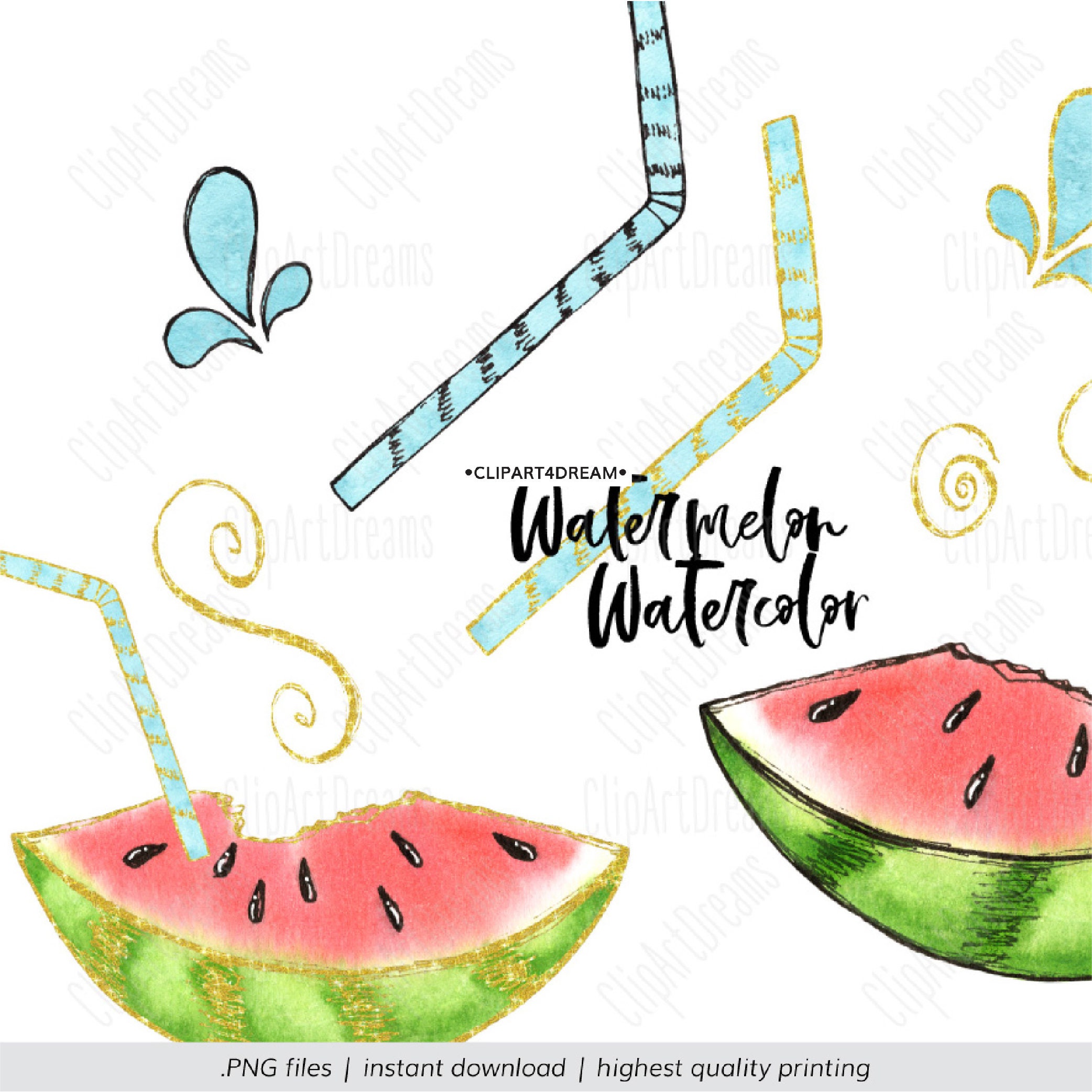Watermelon Clipart Watercolor, Watermelon Picnic Ice Cream Birthday ...