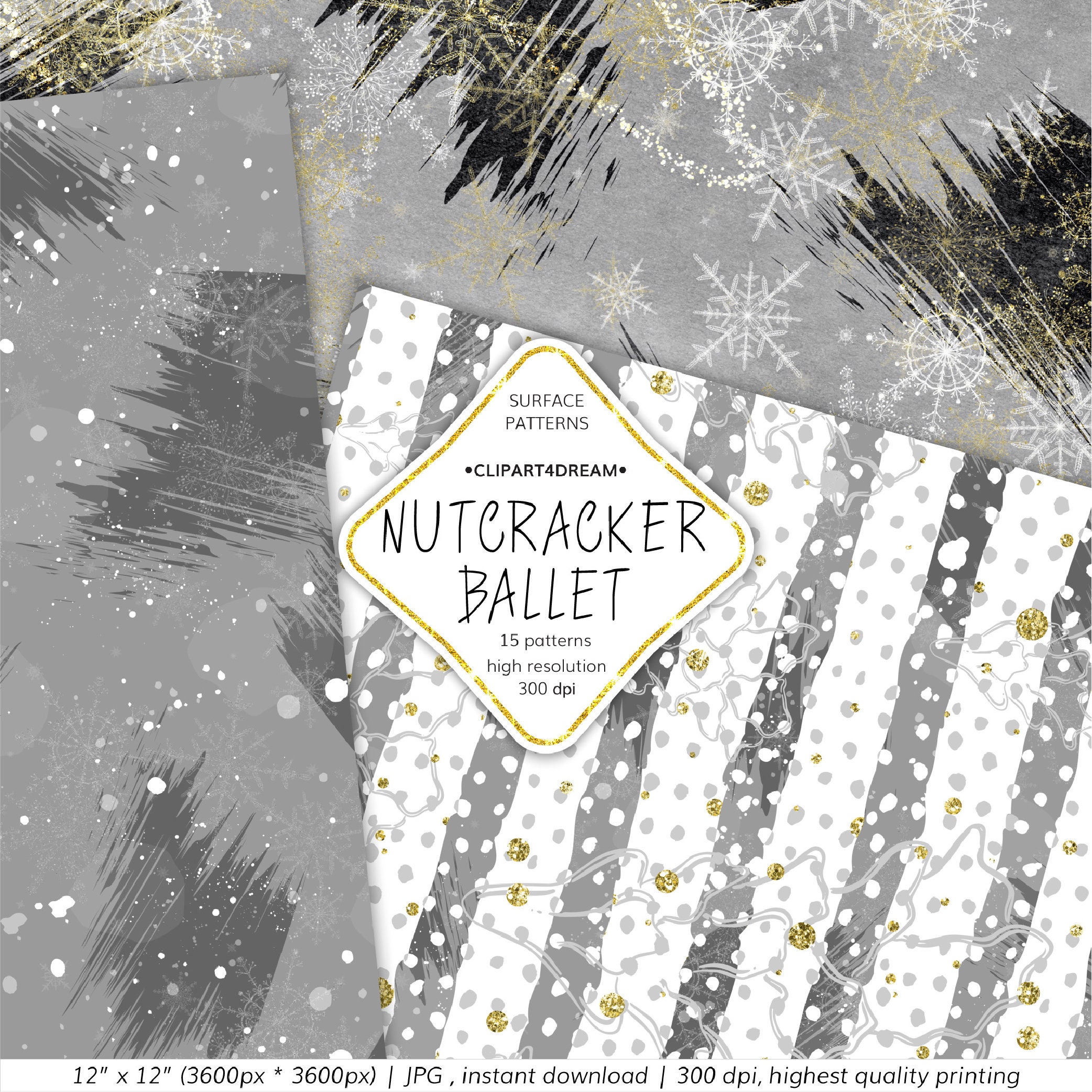 The Nutcracker Digital Paper Basic Patterns, Christmas Nutcracker ...