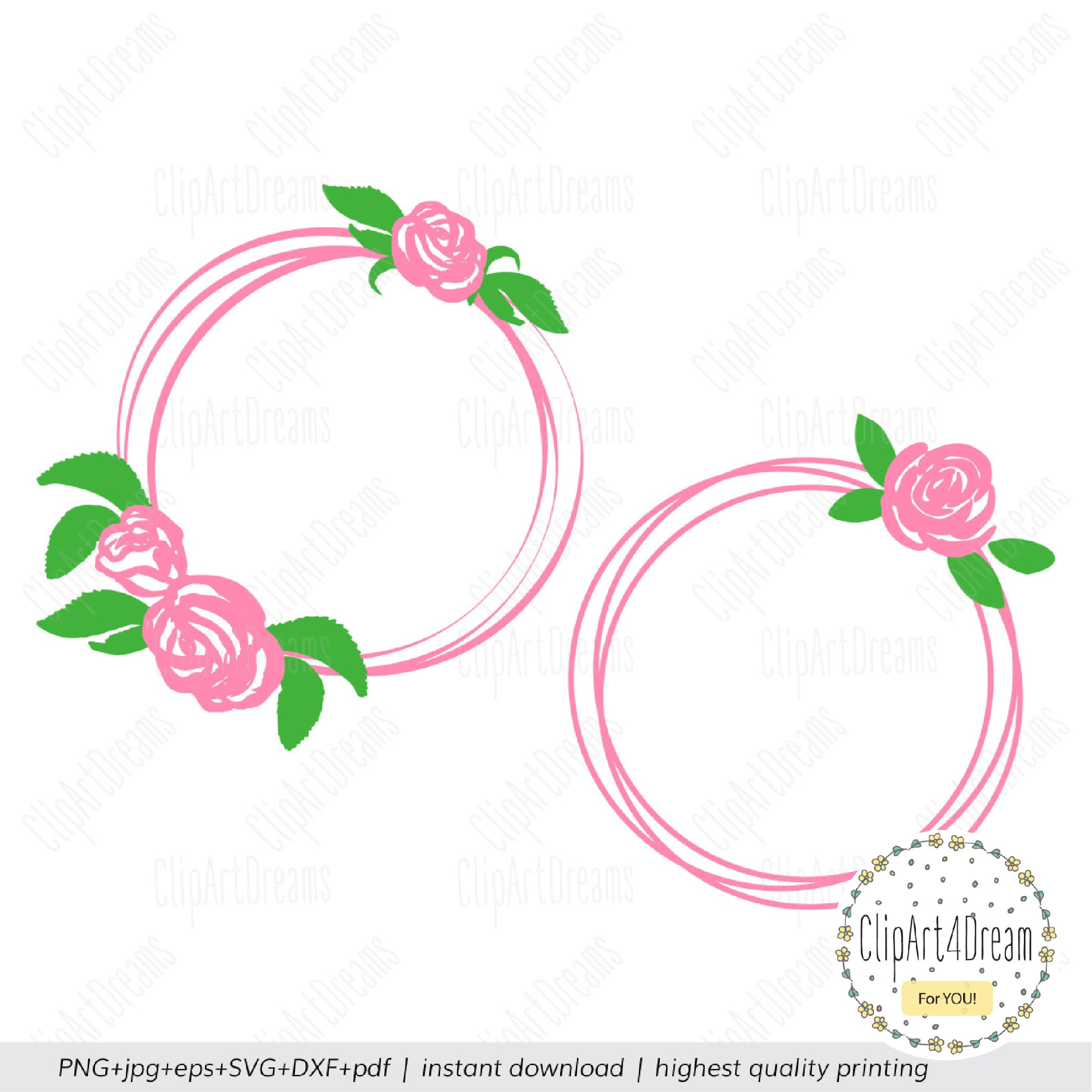 Baby Girl Floral Wreath Monogram SVG Flower Frame Circle Rose Monogram ...