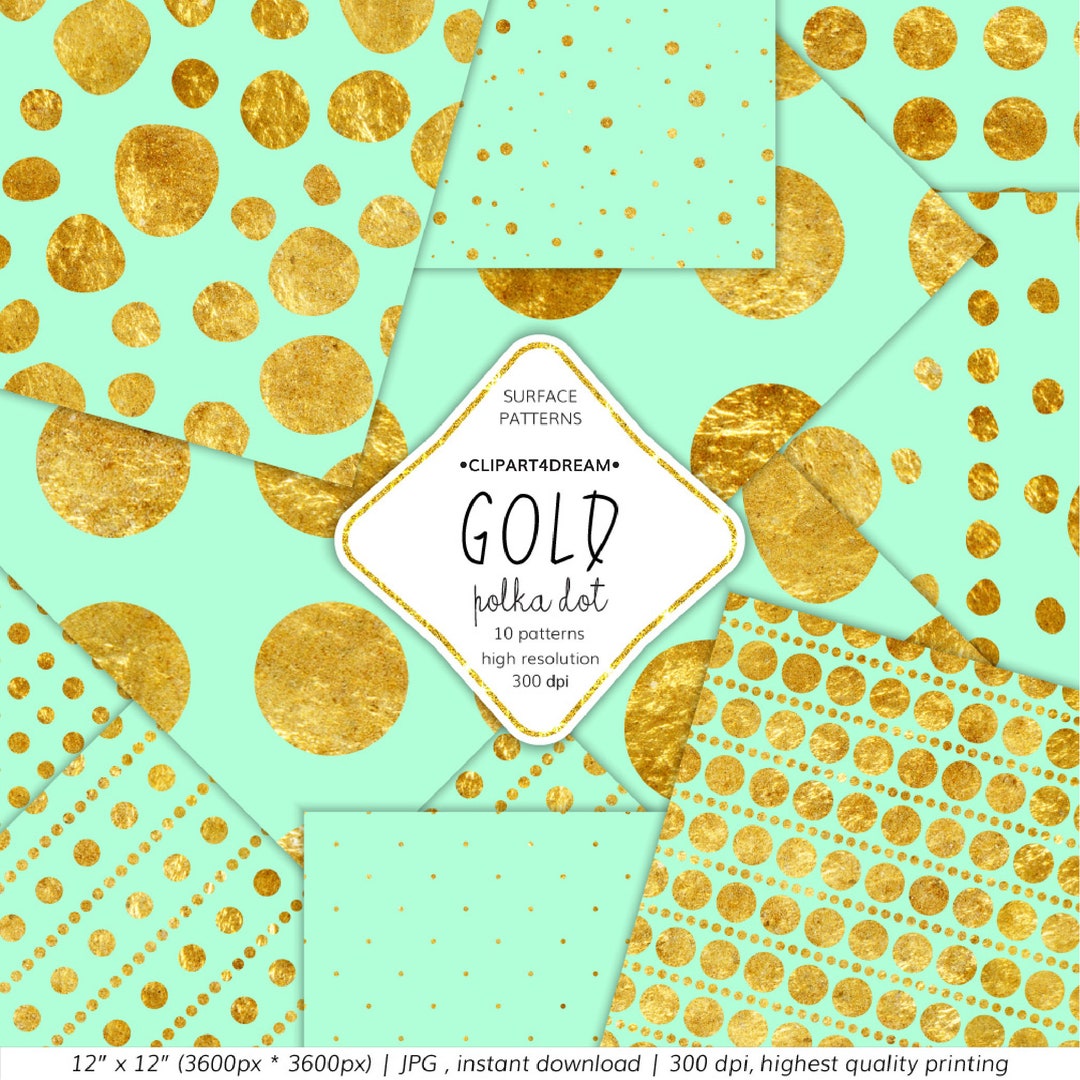 Mint and Gold Paper Pack Gold Foil and Mint Polka Dot Seamless Pattern ...