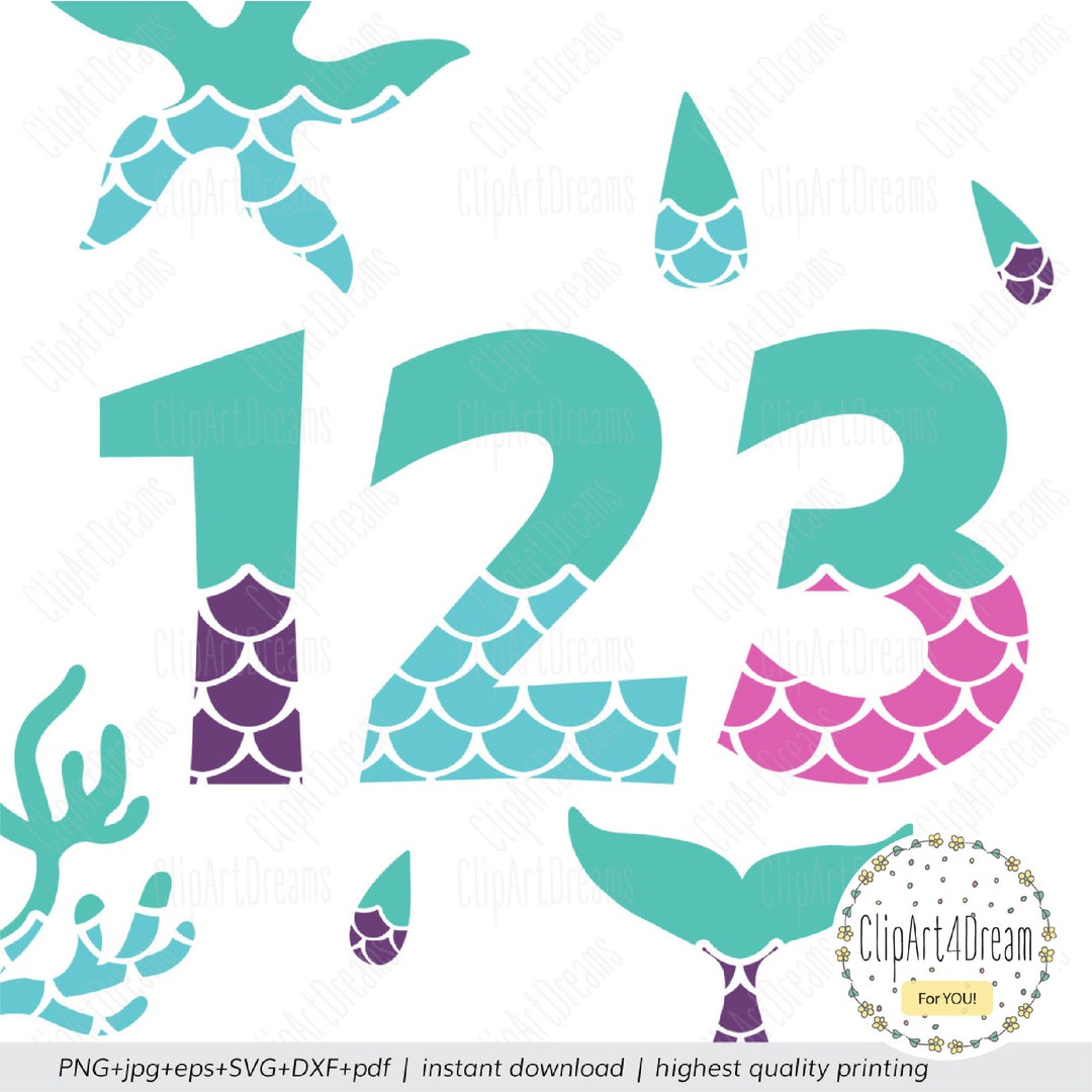 Mermaid Numbers Svg Mermaid Tail Starfish Svg Files Clipart Digital ...