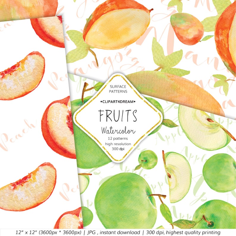 Watercolor Fruit Digital Paper Pack Seamless Pattern Lemon - Etsy