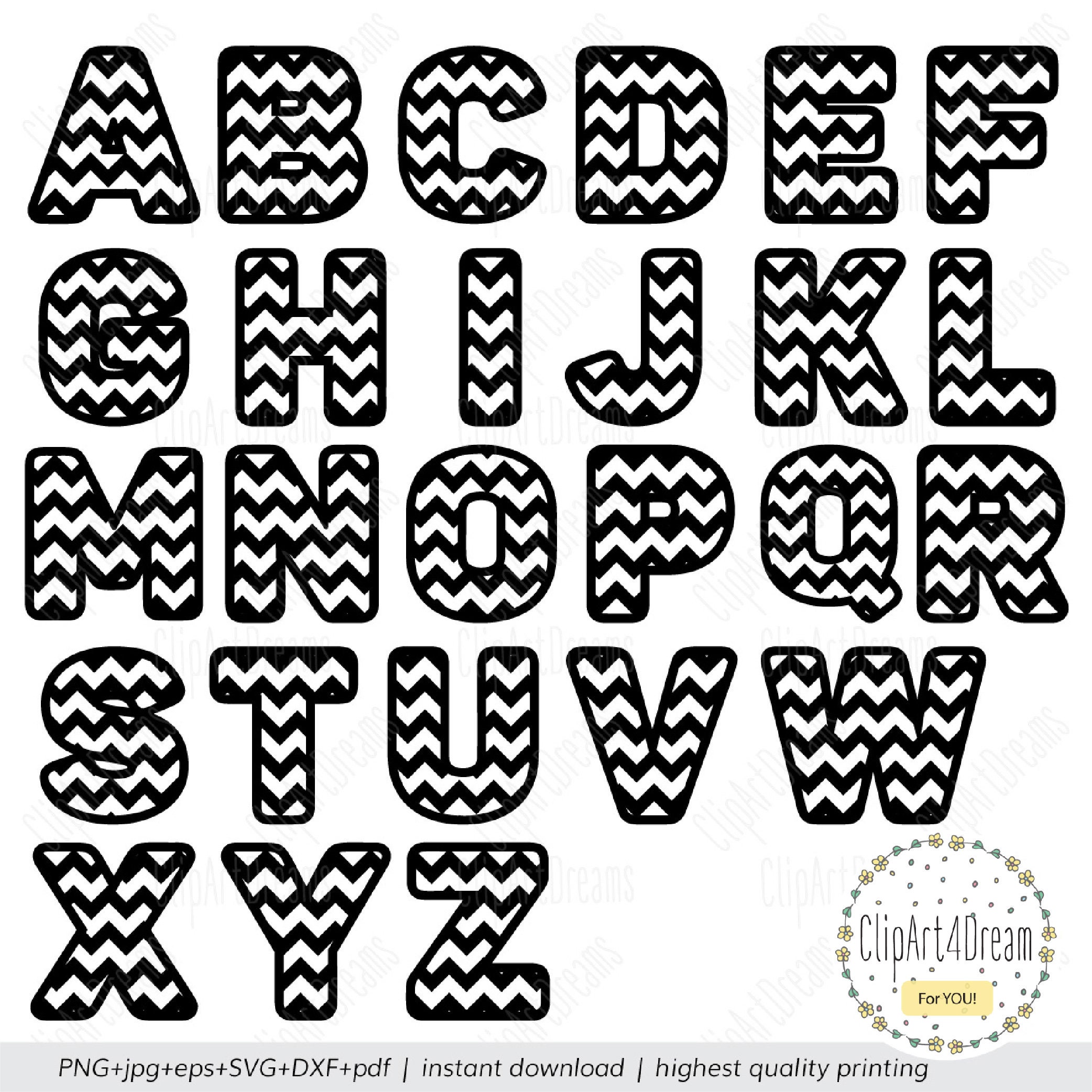 Chevron Alphabet SVG, Chevron Zebra Letters Svg Files Clipart Digital ...