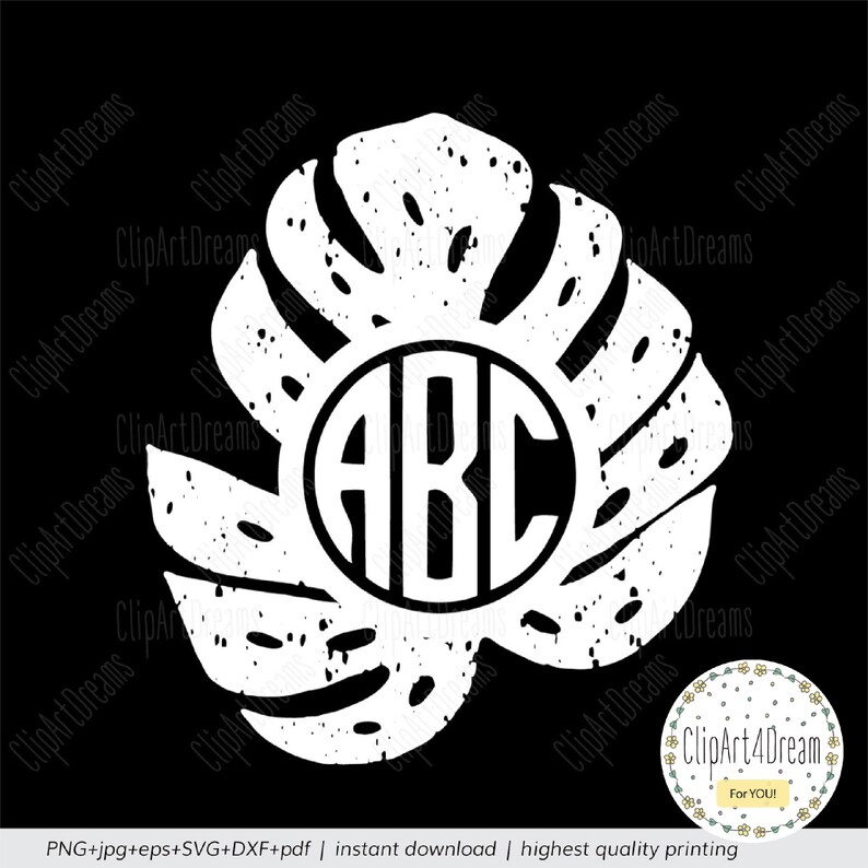 Grunge Tropical Monogram Svg Monstera Grunge Tropical Leaf - Etsy