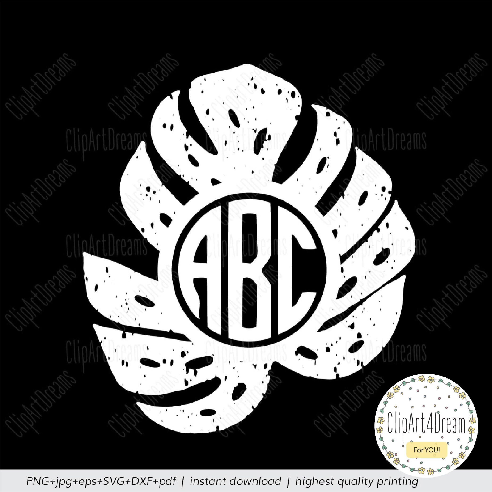 Grunge Tropical Monogram Svg, Monstera Grunge Tropical Leaf Monogram ...