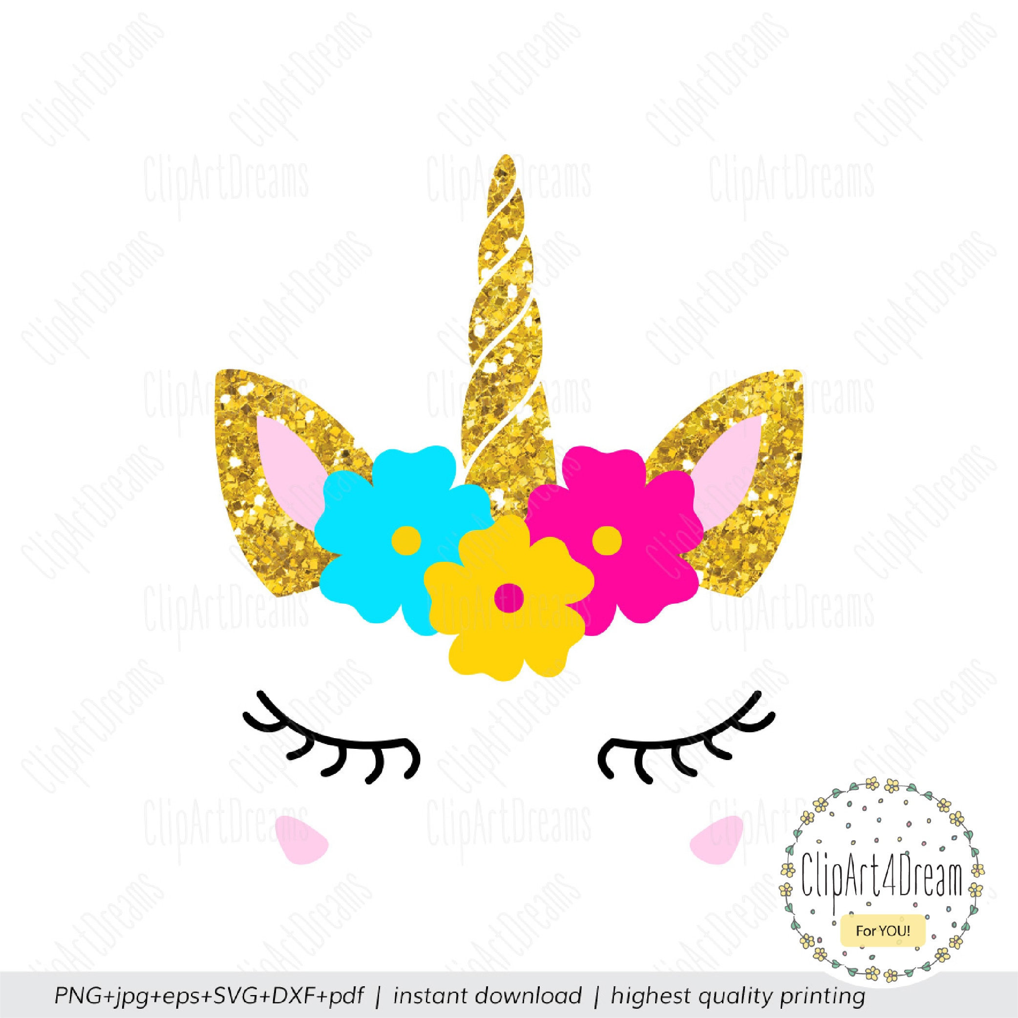 Unicorn Face SVG, Unicorn Face With Flowers Birthday Party Sublimation ...