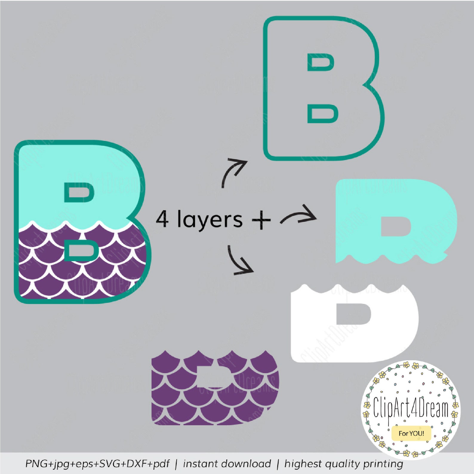 Mermaid Alphabet SVG Outline Letters Mermaid PNG Font Digital Clipart ...