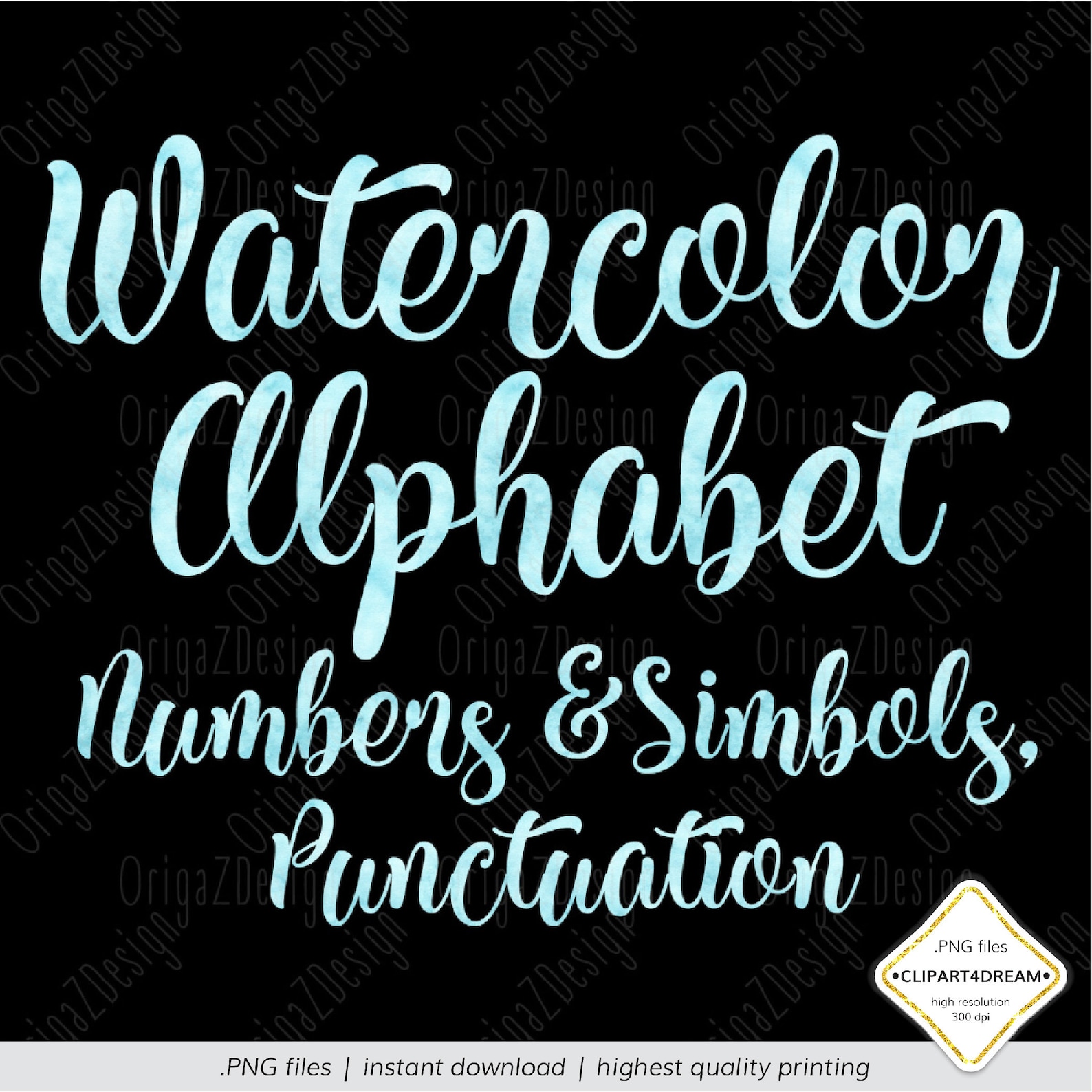 Alphabet Watercolor, Letters and Numbers Blue Watercolor Alphabet ...