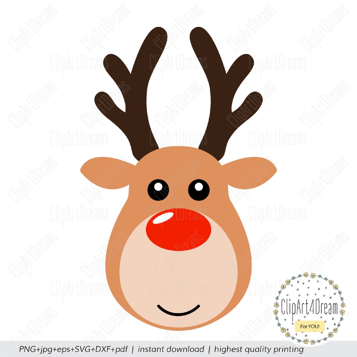 Reindeer SVG, Reindeer Head Svg Face Boy Antlers With Red Nose ...