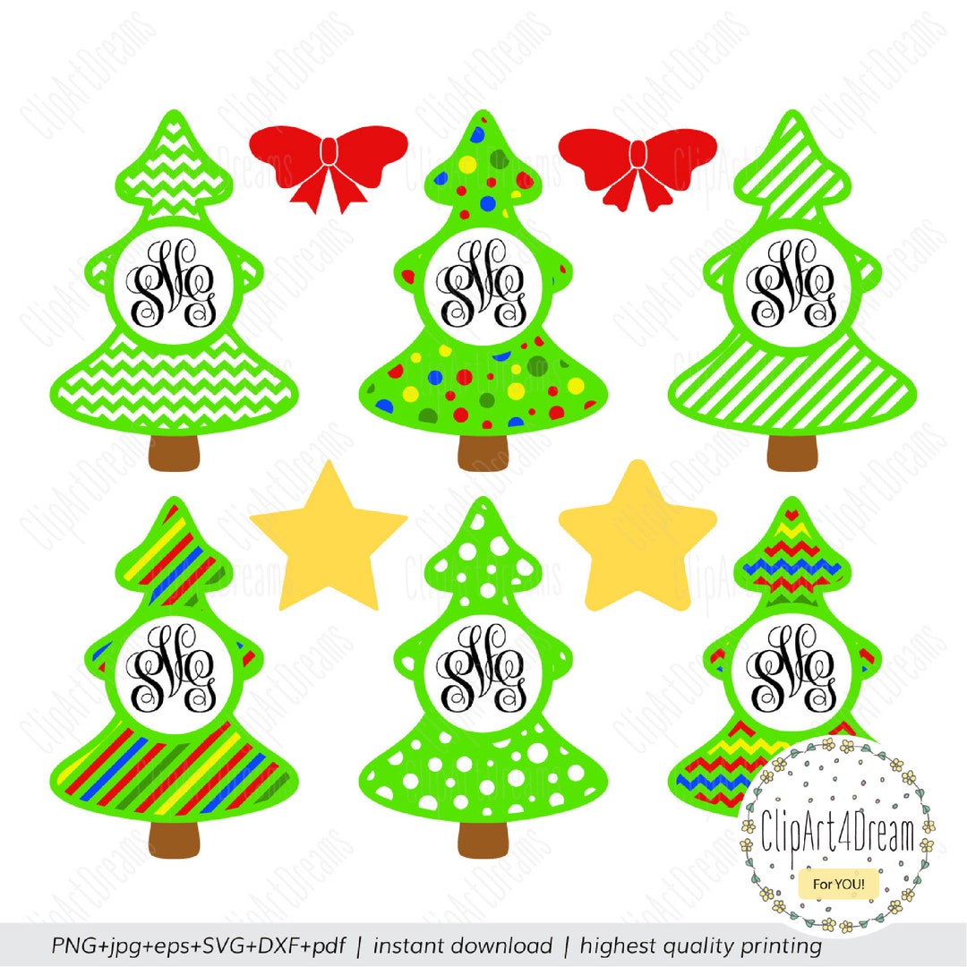 Christmas Tree Monogram SVG, Circle Christmas Tree Monogram Frame Svg ...