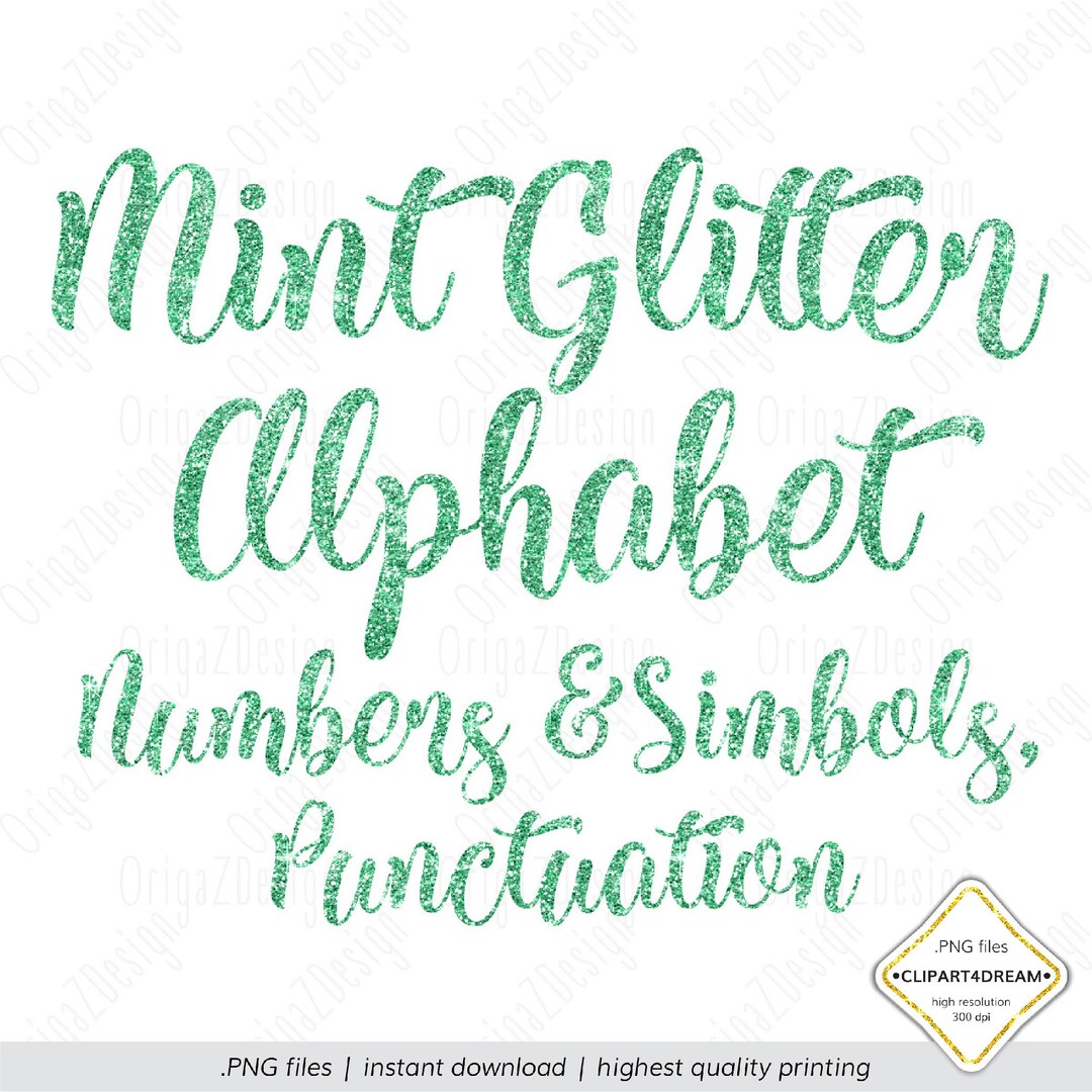Mint Glitter Alphabet, Mint Glitter Letters Sparkle Christmas Alphabet ...