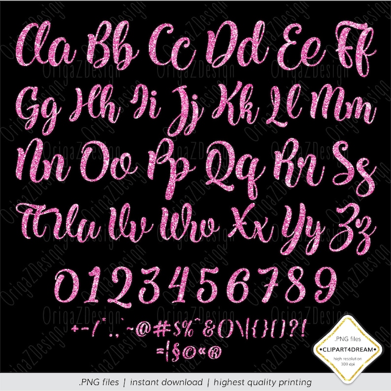Pink Glitter Alphabet, Pink Glitter Letters Sparkle Girl Alphabet ...