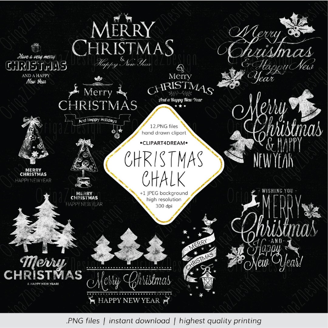 Christmas Chalk Digital Clipart, Printable Chalkboard Clipart for ...