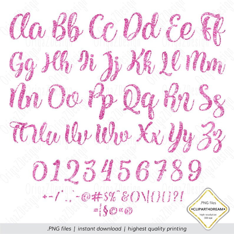 Pink Glitter Alphabet, Pink Glitter Letters Sparkle Girl Alphabet ...
