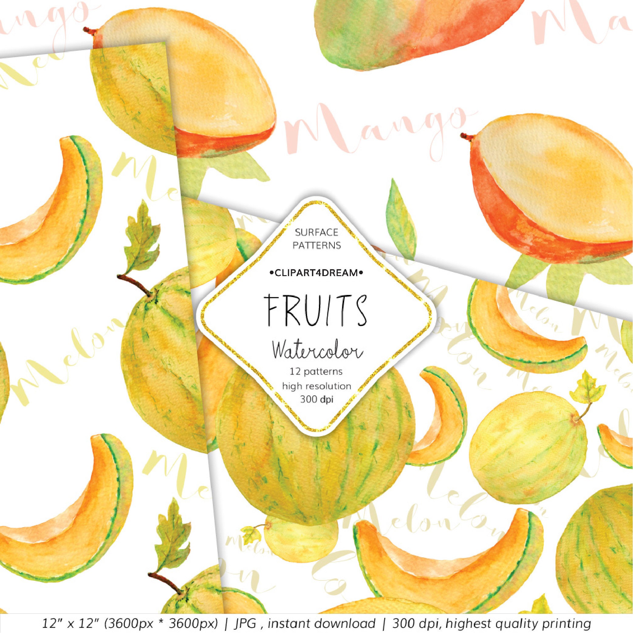 Watercolor Fruit Digital Paper Pack Seamless Pattern Lemon - Etsy
