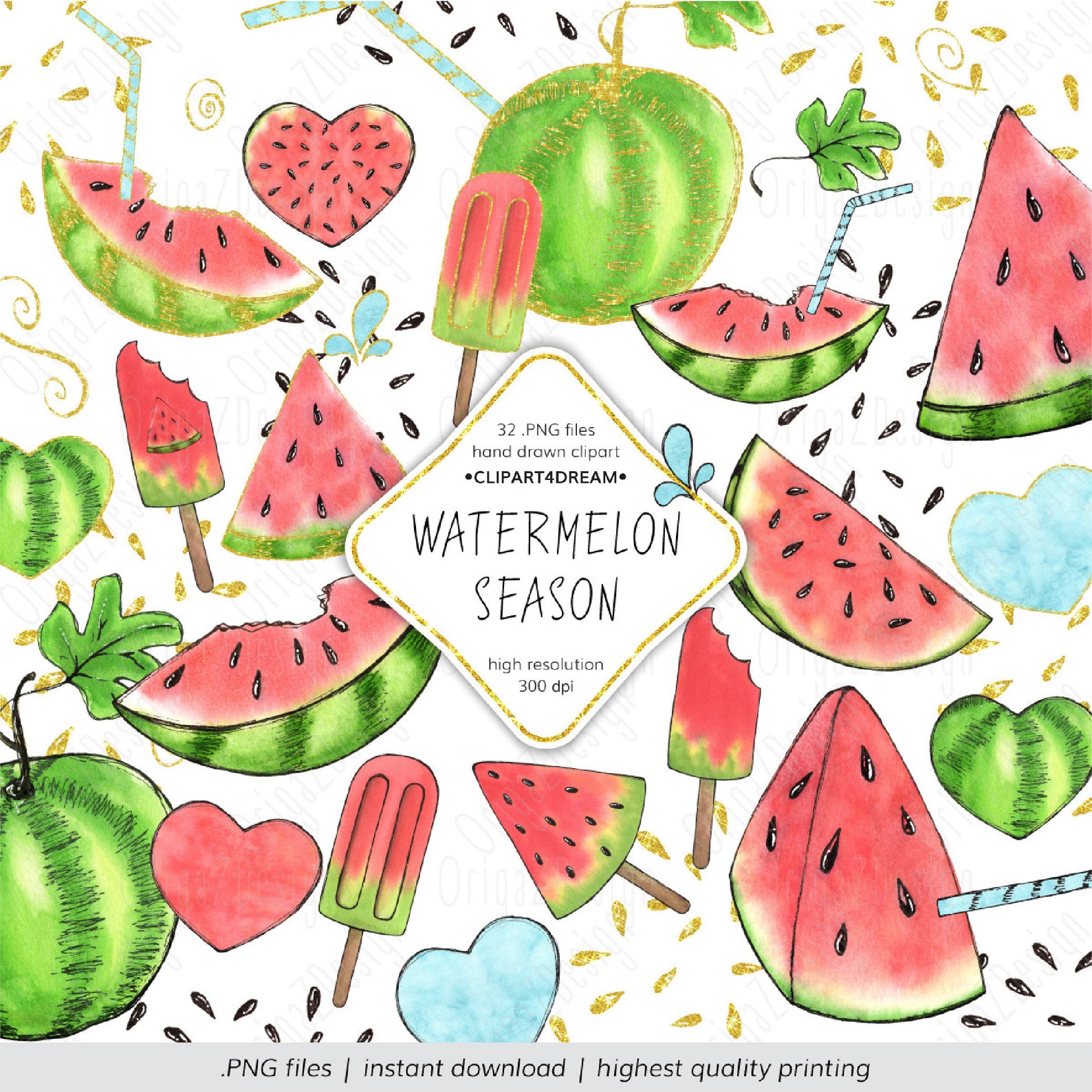 Watermelon Clipart Watercolor, Watermelon Picnic Ice Cream Birthday ...