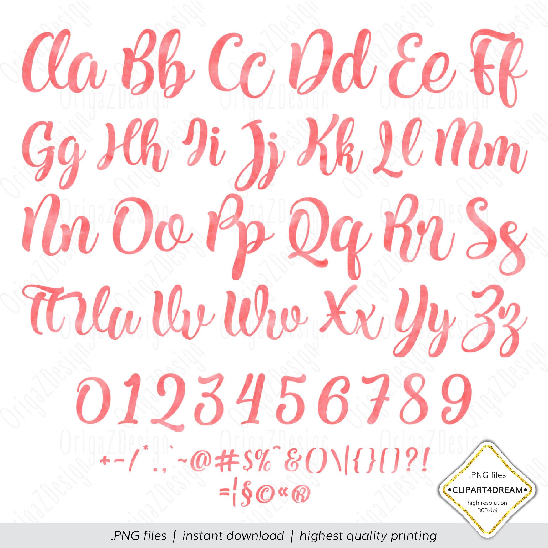 Watercolor Letters, Watercolor Numbers, Red Alphabet Watercolor Clipart ...