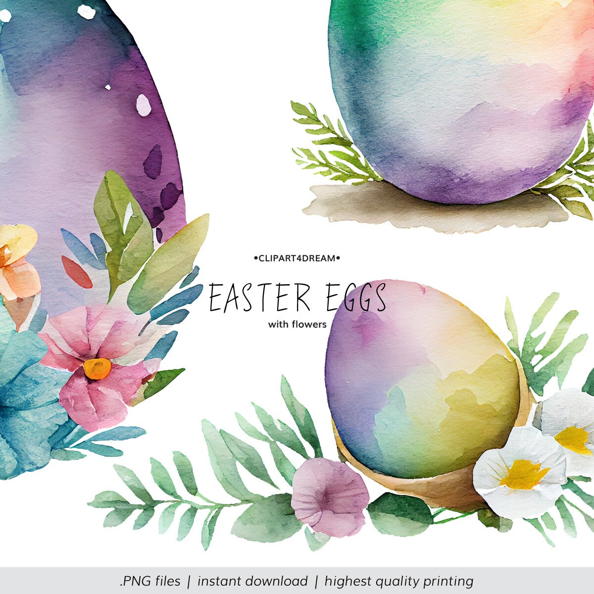 Easter Eggs Floral Clipart, Watercolor Easter Egg With Flowers Clip Art ...
