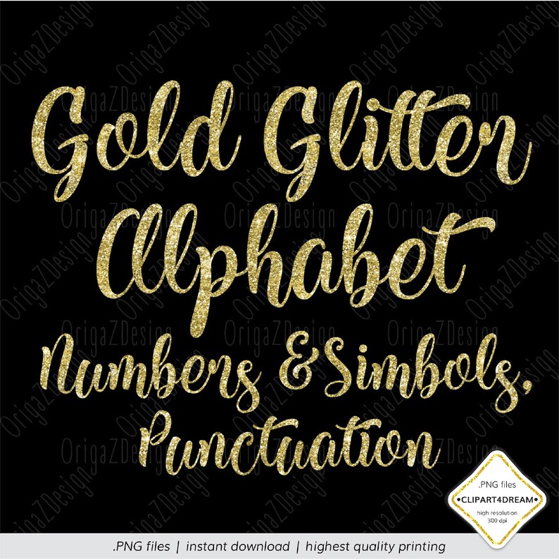 Gold Glitter Alphabet, Glitter Letters, Gold Glitter Sparkle Alphabet ...