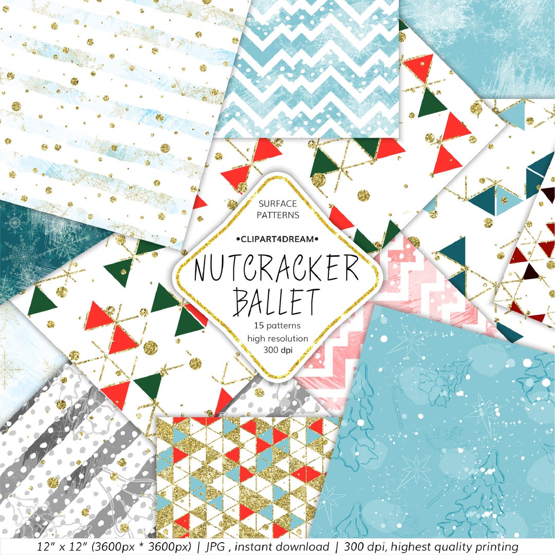 The Nutcracker Digital Paper Basic Patterns, Christmas Nutcracker ...
