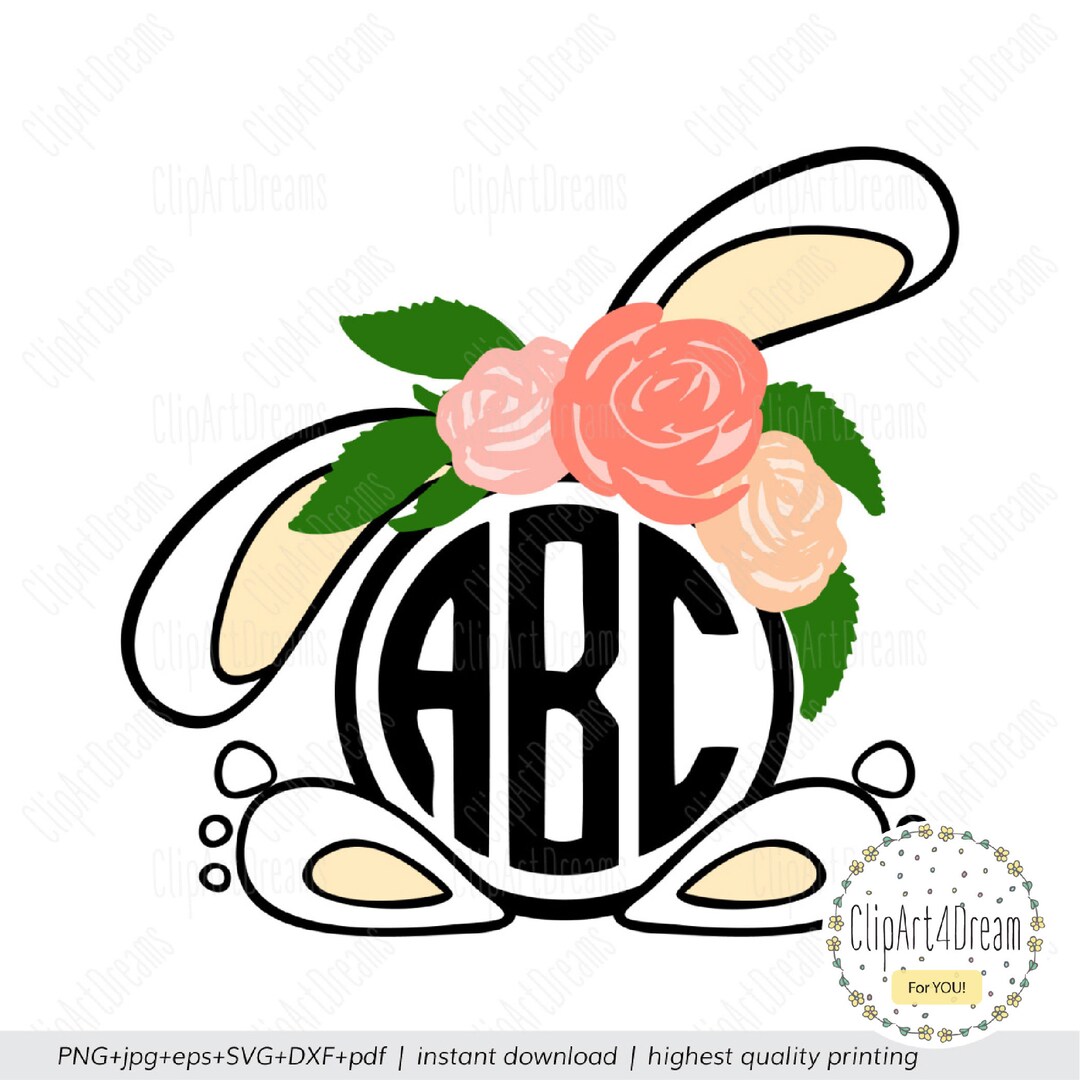 Easter Monogram SVG, Bunny Flower Frame SVG, Circle Floral Svg Baby ...