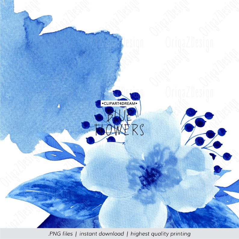 Blue Flower Clipart Watercolor Winter New Year Christmas Flower Clipart ...