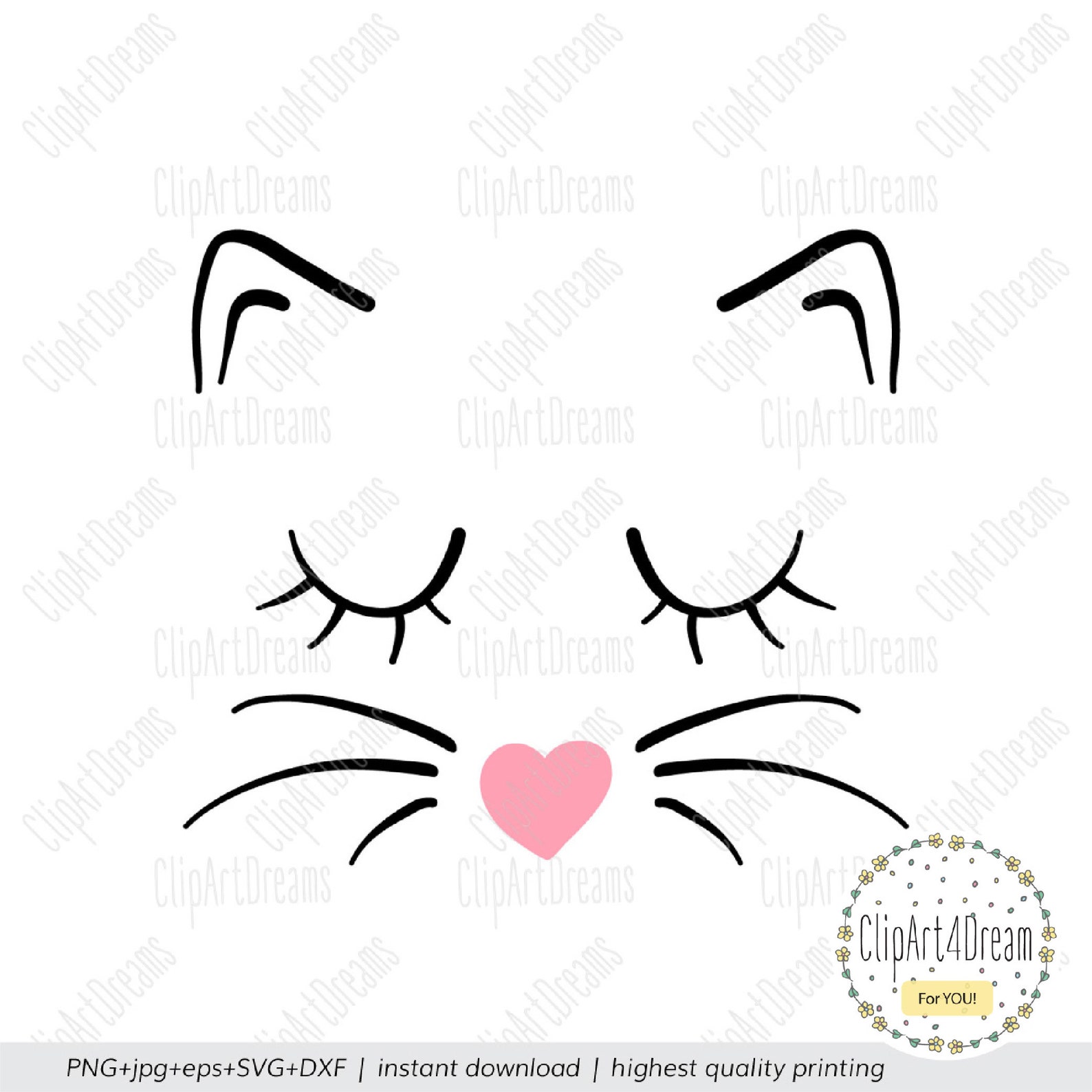 Kitty Face Monogram Svg, Cat Ears SVG, Kitty Face SVG Kitten Nose Cat ...