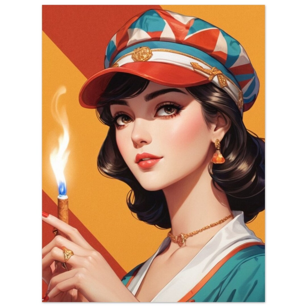 Chic Vintage-inspired Lady With Cap Elegant Fashion Art Print for Home ...